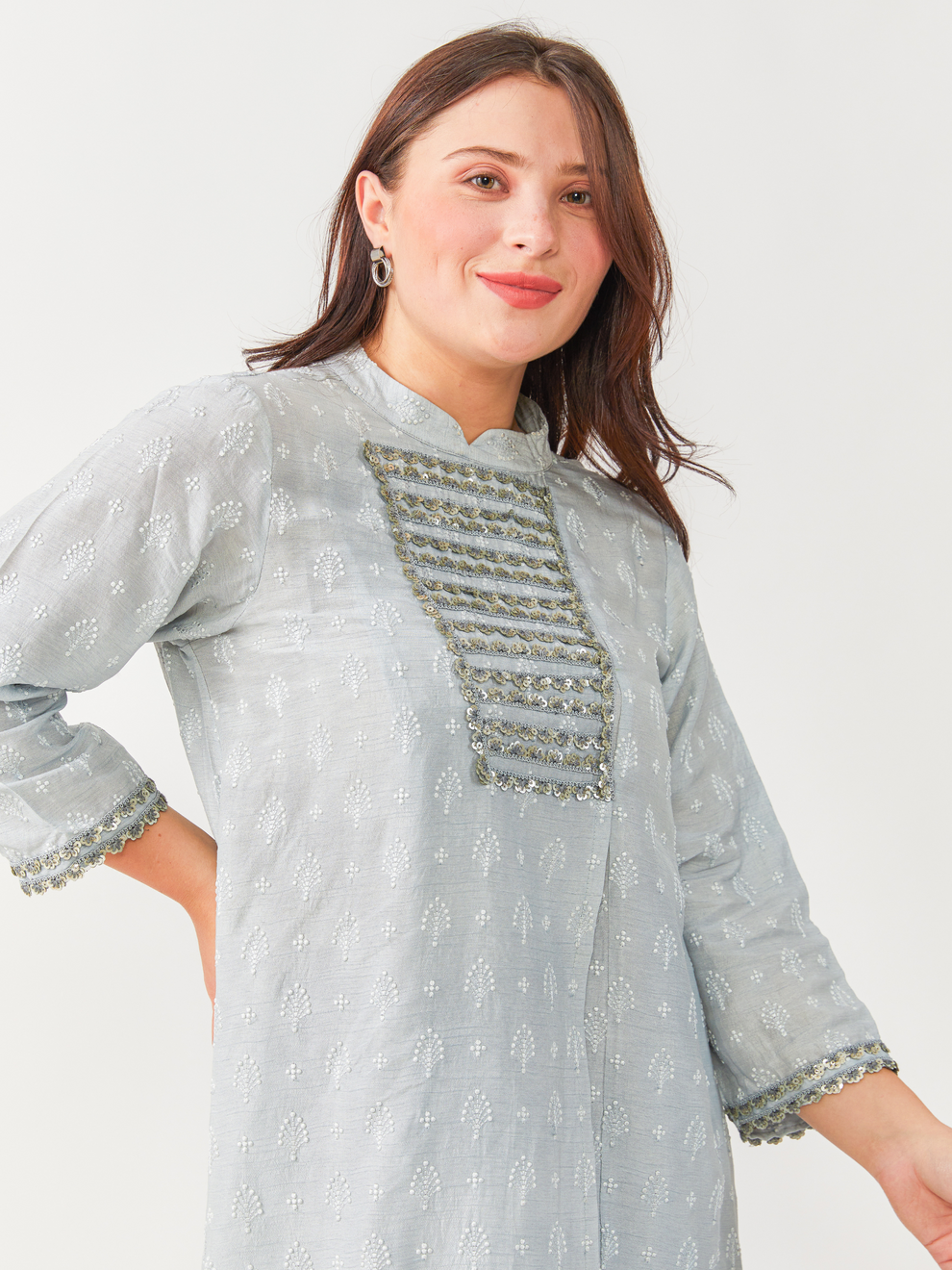 Emma Light Grey Soft Raw Silk Tunic Set – August By Avni
